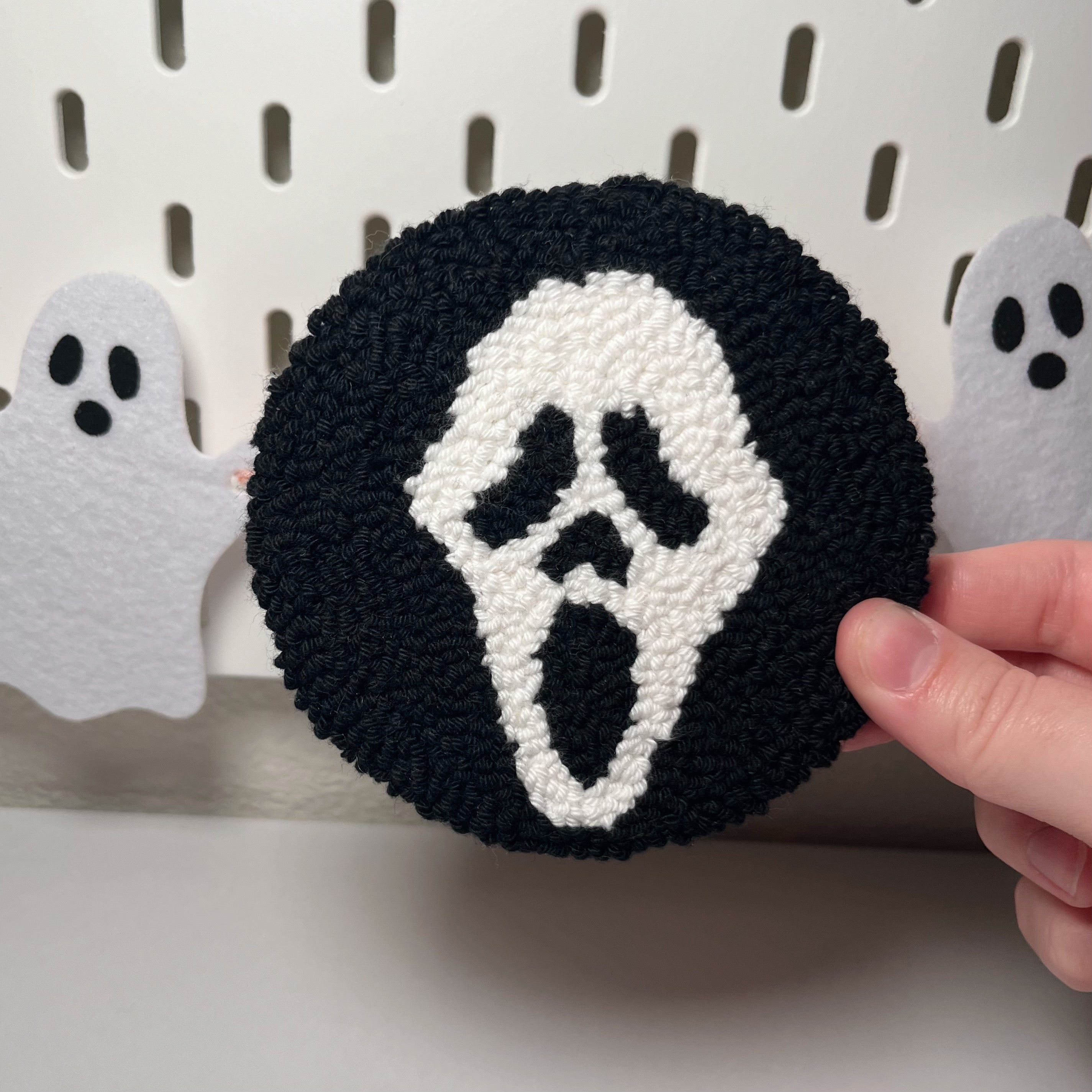Black Ghost Face Mug Rug Coaster – White Skye Co.